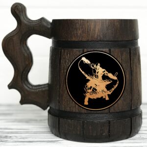 god of war kratos mug ragnarok wooden beer stein gift boyfriend personalized anniversary christmas birthday gifts for gamer husband custom gamer mug for men gift for him wooden beer tankard 17o k609