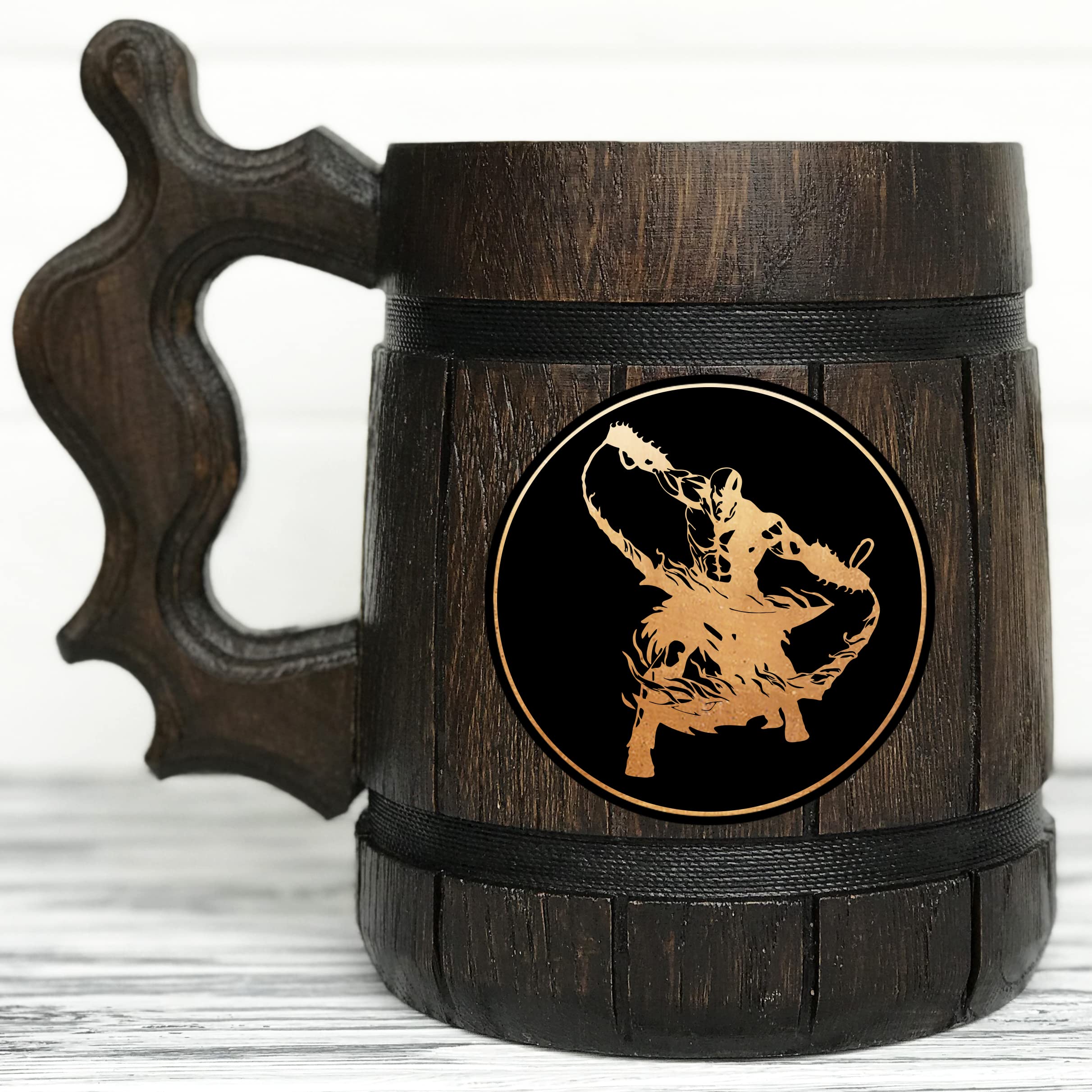 God of War Kratos Mug Ragnarok Wooden Beer Stein Gift Boyfriend Personalized Anniversary Christmas Birthday Gifts For Gamer Husband Custom Gamer Mug For Men Gift For Him Wooden Beer Tankard 17o K609