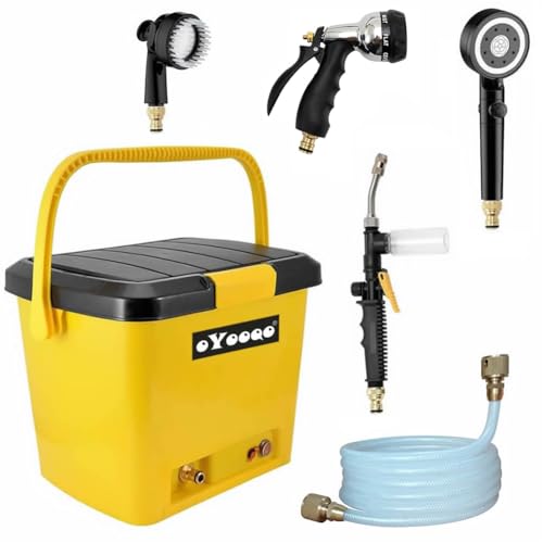 OYOOQO Portable Outdoor Camping Shower with Rechargeable Water Pump and 5-Gal Bucket and,Perfect Pressure,Good for Outside Shower, Your Beach Trip/Road Trip Essentials