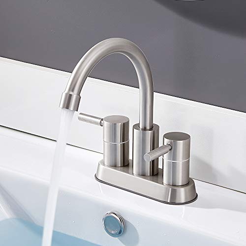 IKEBANA Bathroom Faucet Brushed Nickel,2 Handle Stainless Steel Bathroom Sink Faucet,Modern Bathroom Faucet Vanity Lavatory Faucets with Pop-Up Drain and Hot & Cold Water Hose