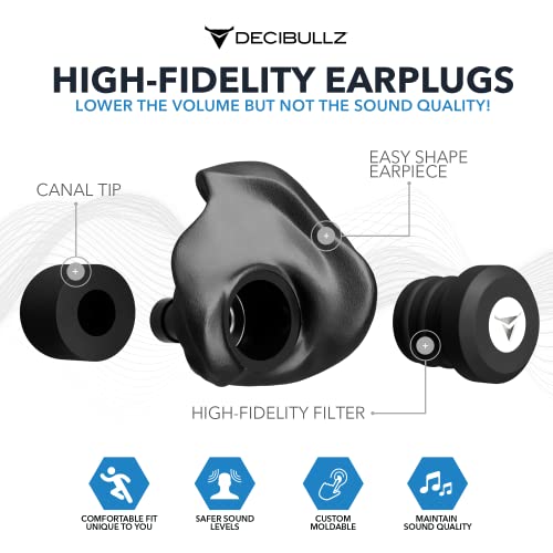 Decibullz Custom Molded High Fidelity Earplugs for Concerts, Musicians, and Noise Sensitivity