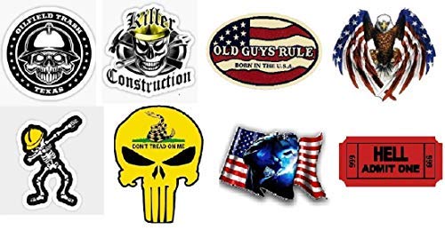 8 Pieces Hard Hat Stickers, 2.5 inches Welder Stickers Skull Oilfield Hardhat Stickers Texas USA Decals