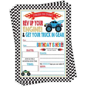 monster truck birthday party invitations - set of 20 with envelopes