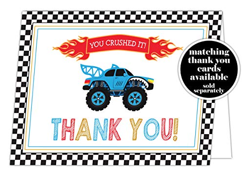 Monster Truck Birthday Party Invitations - Set of 20 with envelopes