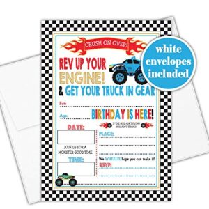 Monster Truck Birthday Party Invitations - Set of 20 with envelopes