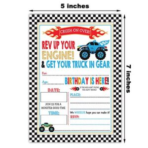 Monster Truck Birthday Party Invitations - Set of 20 with envelopes