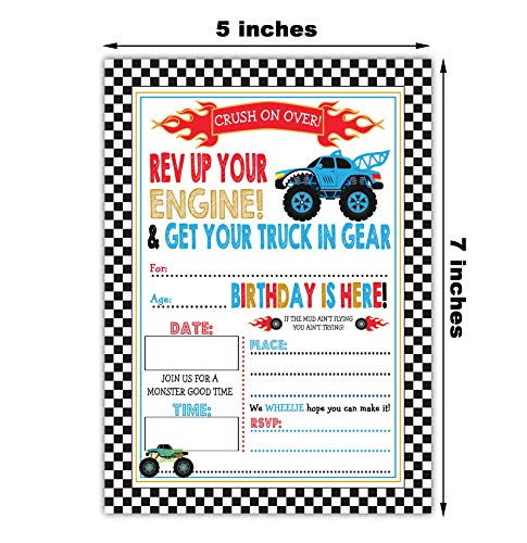 Monster Truck Birthday Party Invitations - Set of 20 with envelopes