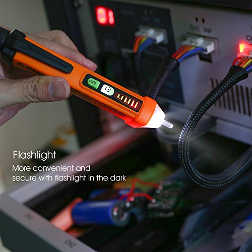 PEAKMETER Non Contact Voltage Tester Pen, Electrical Tools Electrical Tester 12-1000V AC Outlet Tester Voltage Measuring Tool with LED Flashlight, Alarm Mode, Live/Null Wire Judgment Circuit Tester