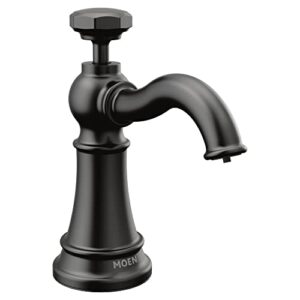 moen s3955bl paterson deck mounted kitchen soap dispenser with above the sink refillable bottle, matte black