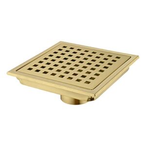 orhemus square shower floor drain with removable cover grid grate 6 inch long, sus 304 stainless steel brushed gold brass finished