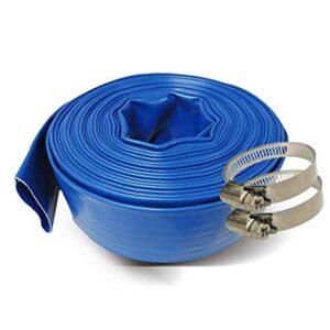 Schraiberpump 2-Inch by 100-Feet- General Purpose Reinforced PVC Lay-Flat Discharge and Backwash Hose - Heavy Duty (4 Bar) 2 CLAMPS INCLUDED (2 INCH)