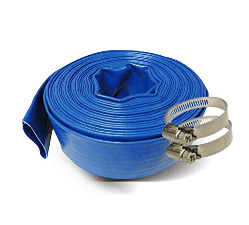 Schraiberpump 2-Inch by 100-Feet- General Purpose Reinforced PVC Lay-Flat Discharge and Backwash Hose - Heavy Duty (4 Bar) 2 CLAMPS INCLUDED (2 INCH)