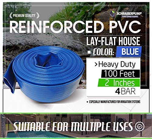 Schraiberpump 2-Inch by 100-Feet- General Purpose Reinforced PVC Lay-Flat Discharge and Backwash Hose - Heavy Duty (4 Bar) 2 CLAMPS INCLUDED (2 INCH)