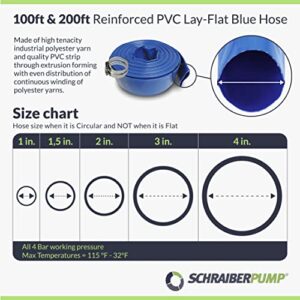 Schraiberpump 2-Inch by 100-Feet- General Purpose Reinforced PVC Lay-Flat Discharge and Backwash Hose - Heavy Duty (4 Bar) 2 CLAMPS INCLUDED (2 INCH)