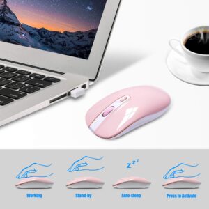 Pink Wireless Keyboard and Mouse Combo, cimetech Compact Full Size Pink Wireless Keyboard and Mouse Set 2.4G Ultra-Thin Sleek Design for Windows, Computer, Desktop, PC, Notebook, Laptop-(Pink)