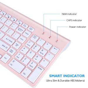 Pink Wireless Keyboard and Mouse Combo, cimetech Compact Full Size Pink Wireless Keyboard and Mouse Set 2.4G Ultra-Thin Sleek Design for Windows, Computer, Desktop, PC, Notebook, Laptop-(Pink)