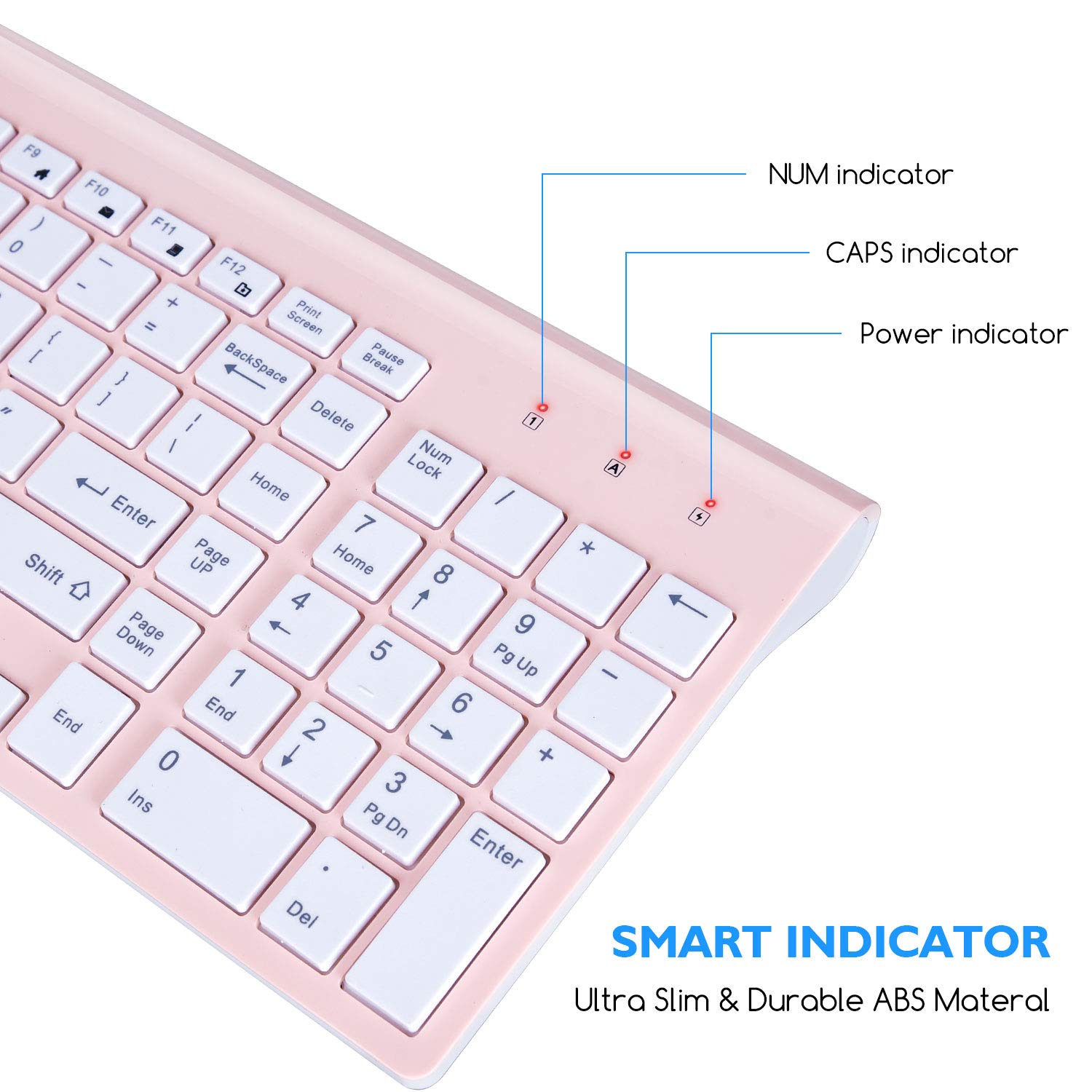 Pink Wireless Keyboard and Mouse Combo, cimetech Compact Full Size Pink Wireless Keyboard and Mouse Set 2.4G Ultra-Thin Sleek Design for Windows, Computer, Desktop, PC, Notebook, Laptop-(Pink)