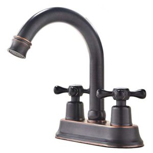 ufaucet 2 handle oil rubbed bronze bathroom faucet, farmhouse 4 inch centerset vanity faucet, stainless steel bathroom sink faucet deck mount rv lavatory mixer tap without accessories