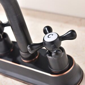 UFaucet 2 Handle Oil Rubbed Bronze Bathroom Faucet, Farmhouse 4 Inch Centerset Vanity Faucet, Stainless Steel Bathroom Sink Faucet Deck Mount RV Lavatory Mixer Tap Without Accessories