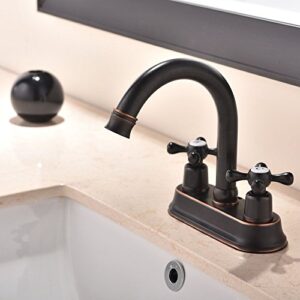 UFaucet 2 Handle Oil Rubbed Bronze Bathroom Faucet, Farmhouse 4 Inch Centerset Vanity Faucet, Stainless Steel Bathroom Sink Faucet Deck Mount RV Lavatory Mixer Tap Without Accessories