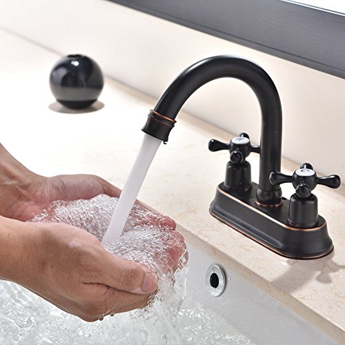 UFaucet 2 Handle Oil Rubbed Bronze Bathroom Faucet, Farmhouse 4 Inch Centerset Vanity Faucet, Stainless Steel Bathroom Sink Faucet Deck Mount RV Lavatory Mixer Tap Without Accessories