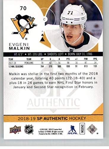 2018-19 Upper Deck NHL SP Authentic #70 Evgeni Malkin Pittsburgh Penguins Official UD Hockey Trading Card