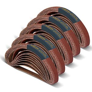 powertec 1/2 x 18 inch sanding belts, 10 each of 40/80/120/180/240 grits, 50pk, aluminum oxide belt sander sanding belt assortment for air file belt sander, woodworking, metal polishing (40182-1)