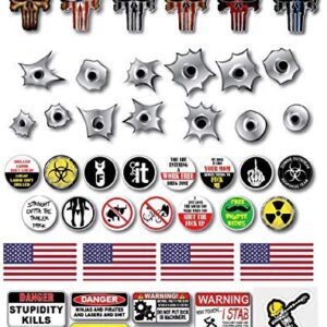 46 Pieces XXL Set Hard Hat Stickers Funny, Skulls, Bullet Holes, American Flag, Welder Decals, USA Hardhat Stickers