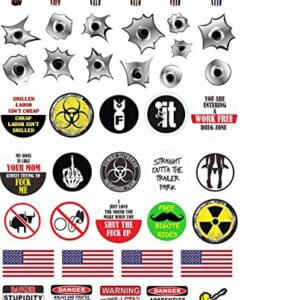 46 Pieces XXL Set Hard Hat Stickers Funny, Skulls, Bullet Holes, American Flag, Welder Decals, USA Hardhat Stickers