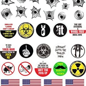 46 Pieces XXL Set Hard Hat Stickers Funny, Skulls, Bullet Holes, American Flag, Welder Decals, USA Hardhat Stickers