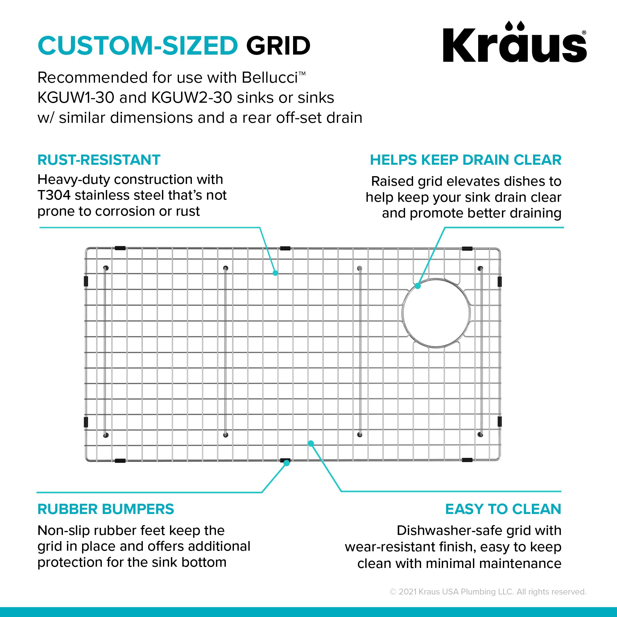 KRAUS KBG-GR2514 Bellucci Series Stainless Steel Kitchen Sink Bottom Grid with Soft Rubber Bumpers for 30-inch Kitchen Sink