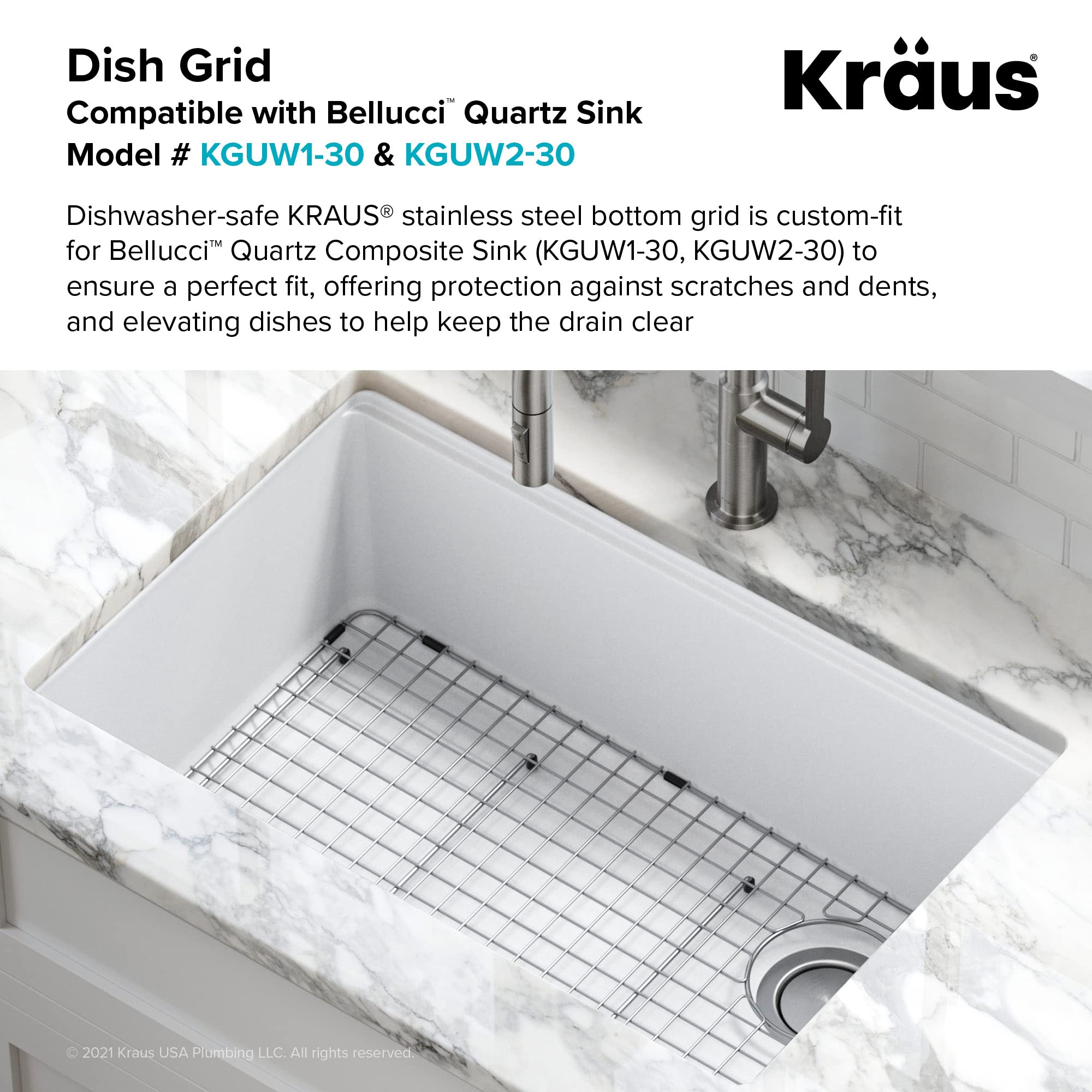 KRAUS KBG-GR2514 Bellucci Series Stainless Steel Kitchen Sink Bottom Grid with Soft Rubber Bumpers for 30-inch Kitchen Sink