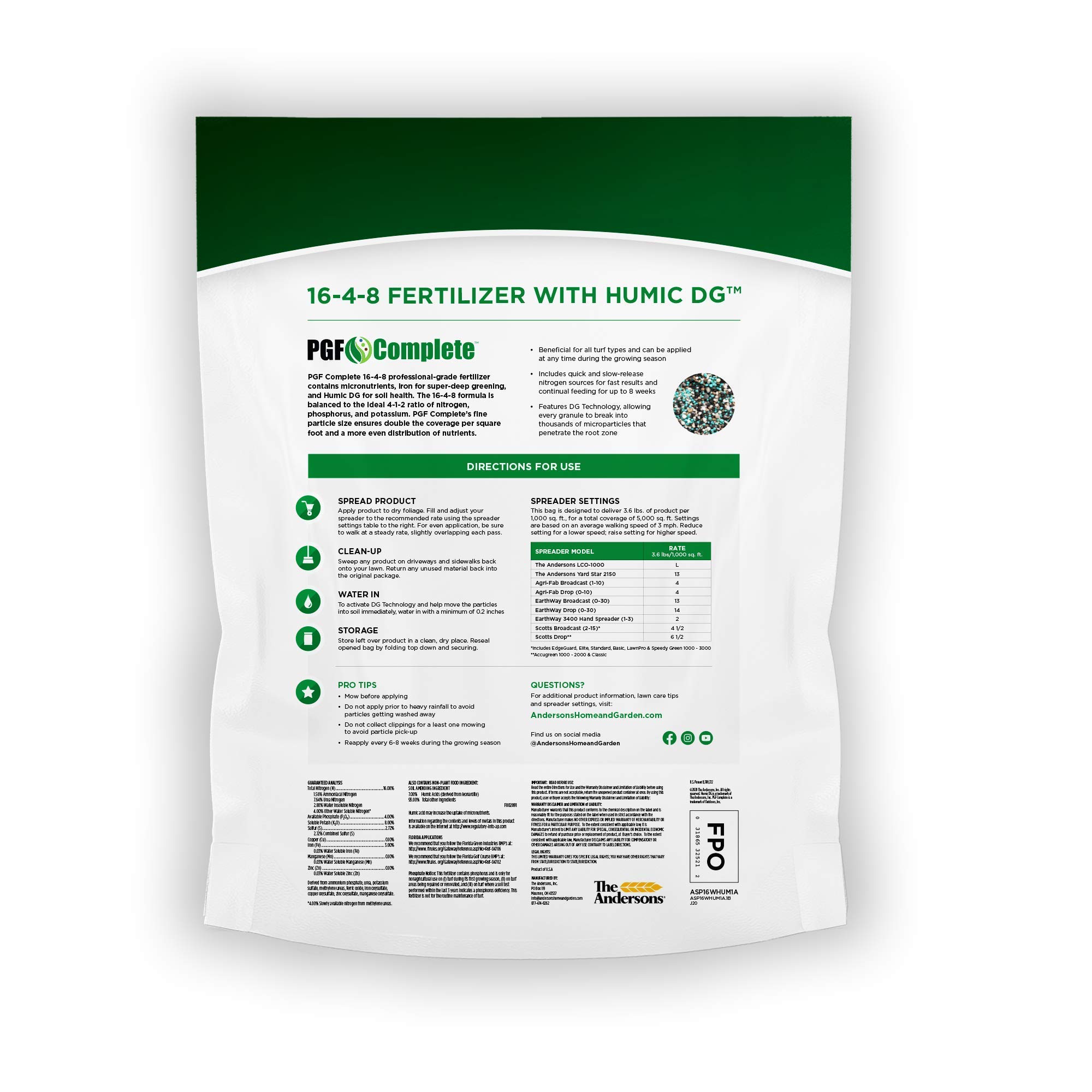 The Andersons Professional PGF Complete 16-4-8 Fertilizer with 7% Humic DG 5,000 sq ft