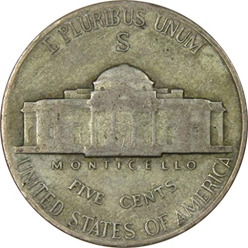 1944 S Jefferson Wartime Nickel AG About Good 35% Silver 5c US Coin Collectible