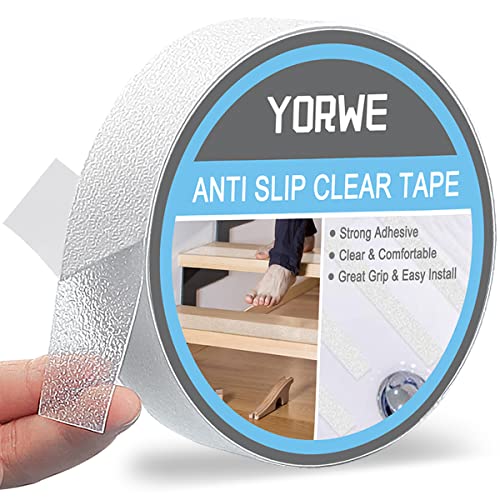 Yorwe Anti Slip Tape Transparent, More Clear and Comfortable Safety Track Tape (1" Width x 190" Long, Clear)