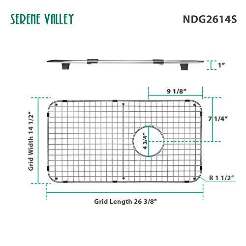 Serene Valley Sink Bottom Grid 26-3/8" x 14-7/16", Basin Rack with Corner Radius 1-1/2", Sink Rack NDG2614S