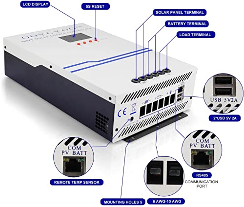 100 Amp MPPT Solar Charge Controller 24V 12V Auto, 100A Solar Panel Regulator Max Input Power 2500W, for AGM Sealed Gel Flooded Lithium Battery