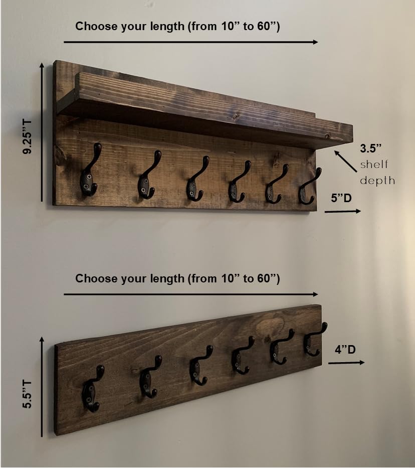 Coat Rack SET of 2 (Choose your Length) Towel RackEntryway Organizer Wall Mounted