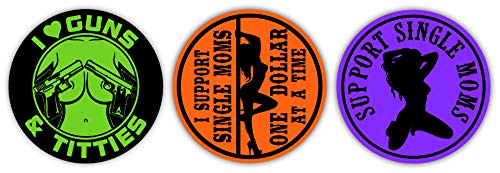 (x3) Hard Hat Stickers | I Love Guns and Titties | I Support Single Moms | Multi Color | Sexy Babe Motorcycle Welding Helmet Welder Decals | Funny Labels Badges Toolbox Laborer Construction Trucker