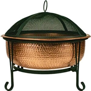 global outdoors 26" genuine copper fire pit with screen, cover and safety poker