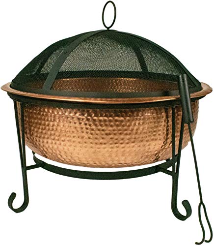 Global Outdoors 26" Genuine Copper Fire Pit with Screen, Cover and Safety Poker