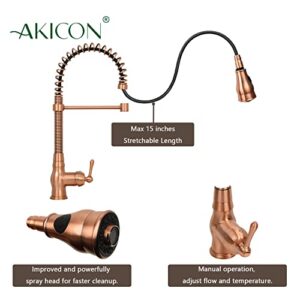 Single Handle Pull-Down Copper Kitchen Faucet with Spring Spout- Including 5Years Warranty Akicon (AK518A)