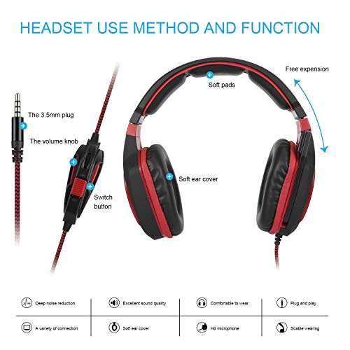 Anivia AH28 Over Ear Headphones Wired Stereo Computer Headsets Gaming Headset with Mic, Bass with Volume Control, Noise Isolating for Multi-Platforms