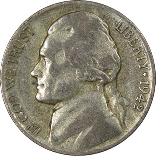 1942 P Jefferson Wartime Nickel AG About Good 35% Silver 5c US Coin Collectible