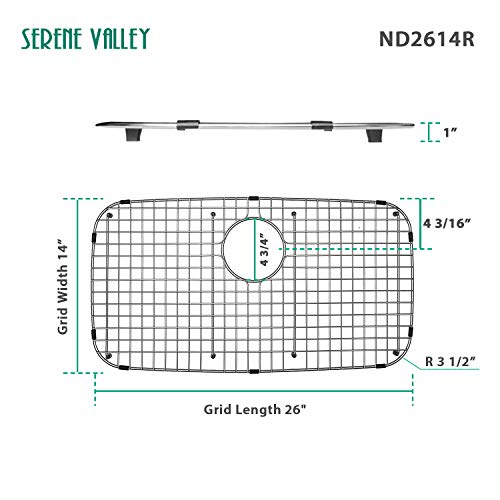 Serene Valley Sink Bottom Grid 26" x 14", Rear Drain with Corner Radius 3-1/2", ND2614R