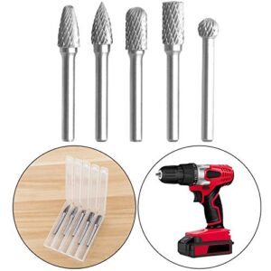 5Pcs Premium Tungsten Steel Carbide Rotary Burr Set, 1/4inch Shank Double Cut Carbide Burr Set, 8MM Head Die Grinder Bits for Die Grinder Drill, DIY Wood-Working Carving, Metal Polishing, Engraving