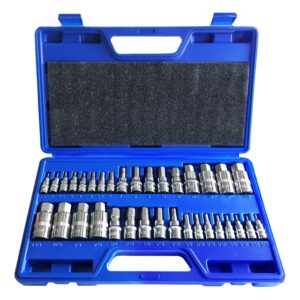 master hex bit socket set allen wrench bit kit hex key for ratchet socket tool sae and metric set 3/8, 1/4, 1/2 drive socket set 34-piece