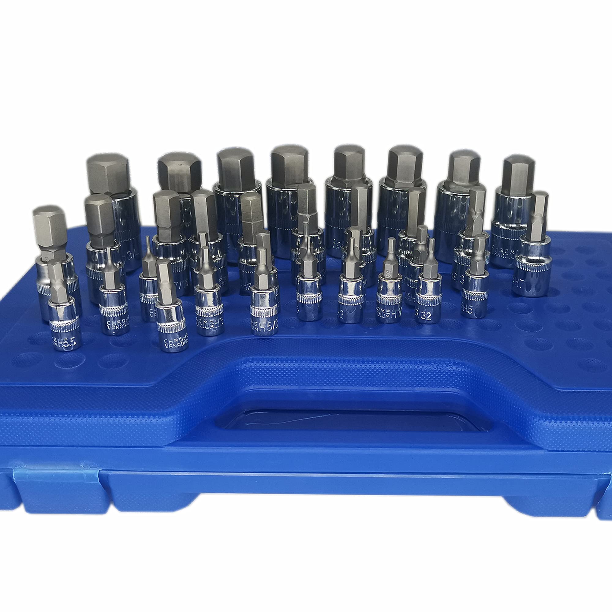 Master Hex Bit Socket Set Allen Wrench Bit Kit Hex Key for Ratchet Socket Tool SAE and Metric Set 3/8, 1/4, 1/2 Drive Socket Set 34-Piece