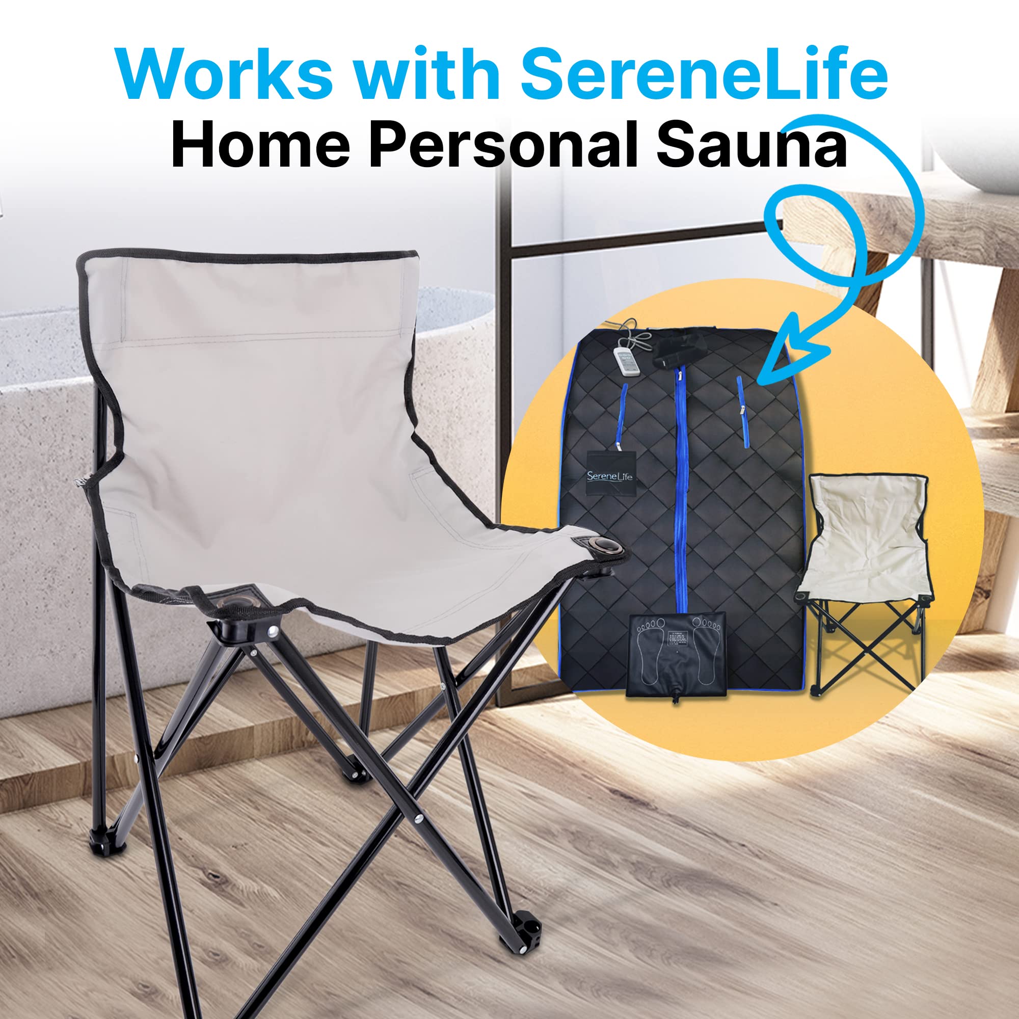 SereneLife Compact Folding Chair for Personal Home Sauna, Compatible Models: SLISAU35BK, SLISAU30BK, SLISAU35GRY, SLISAU60BK, SLISAU60GRY, SLISAU40BK SLISAU20BK/20SL, SLISAU10GRY/10BK/10SL, Gray