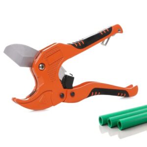 zantle ratchet-type tube and pipe cutter for cutting o.d. pex, pvc, and ppr plastic hoses and plumbing pipes up to 1-5/8" inches, ideal for home working and plumbers (orange)